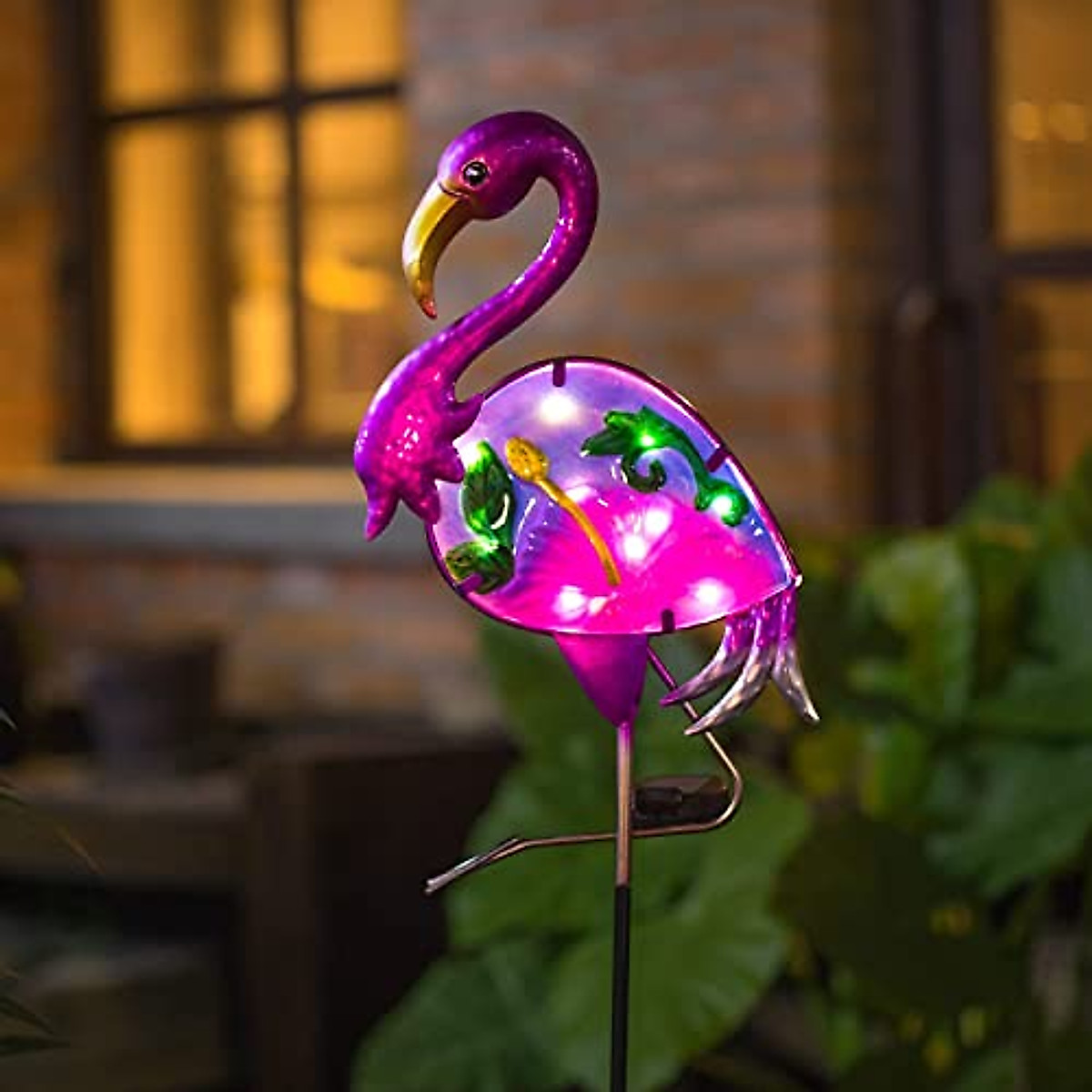 RUILAIYA Flamingo Solar Pathway Lights Outdoor,Garden Stake Decorative Yard Art Metal& Glass Waterproof for Patio Lawn Pathway-8 Lumens