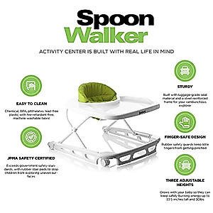 Joovy Spoon Baby Walker & Activity Center Featuring Three Adjustable Heights, Tough Luggage Grade Seat Material, and 30 lb Weight Capacity - JPMA Safety Certified (Greenie)