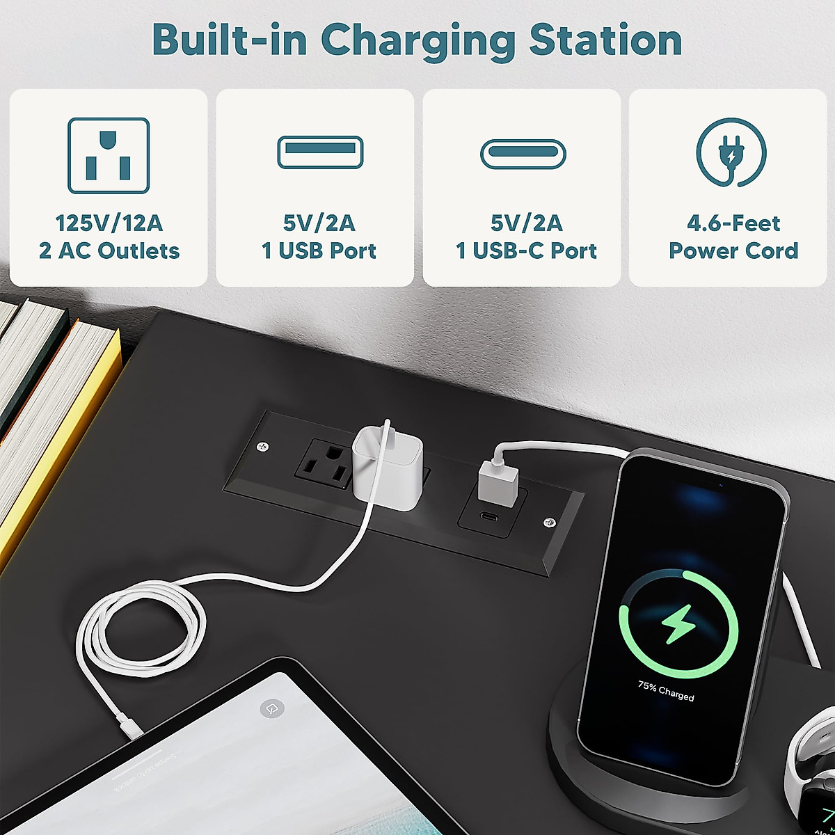 Lumelay 6 Drawer Dresser for Bedroom with Charging Station, Modern Chest of Drawers with LED Lights, 55" Black Dresser, Double Wide Drawer Dresser Organizer Cabinet for Living Room, Entryway