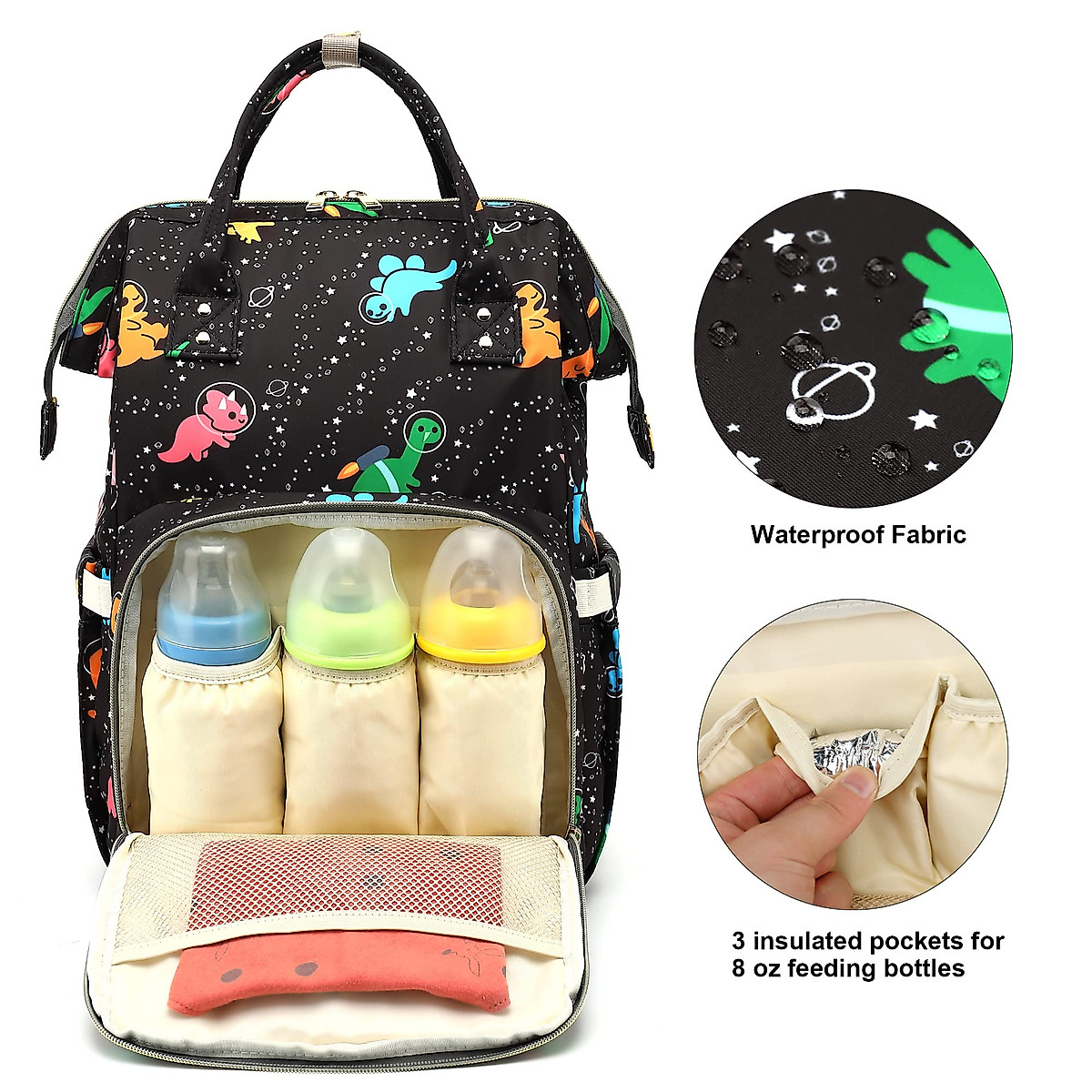 Xunteny Dinosaur Baby Diaper Bag Backpack for Girls Boys, Waterproof Large Maternity Nappy Bags for Mom