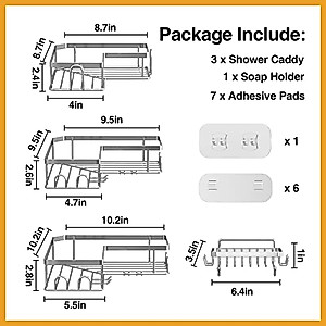 SIXDOVE 3-PACK Corner Shower Caddy- Corner Shower Shelf with 1 Soap Holder, Adhesive Shower Organizer with 18 Hooks, No Drilling Rustproof Stainless Steel Shower Rack Shelves for Bathroom & Kitchen