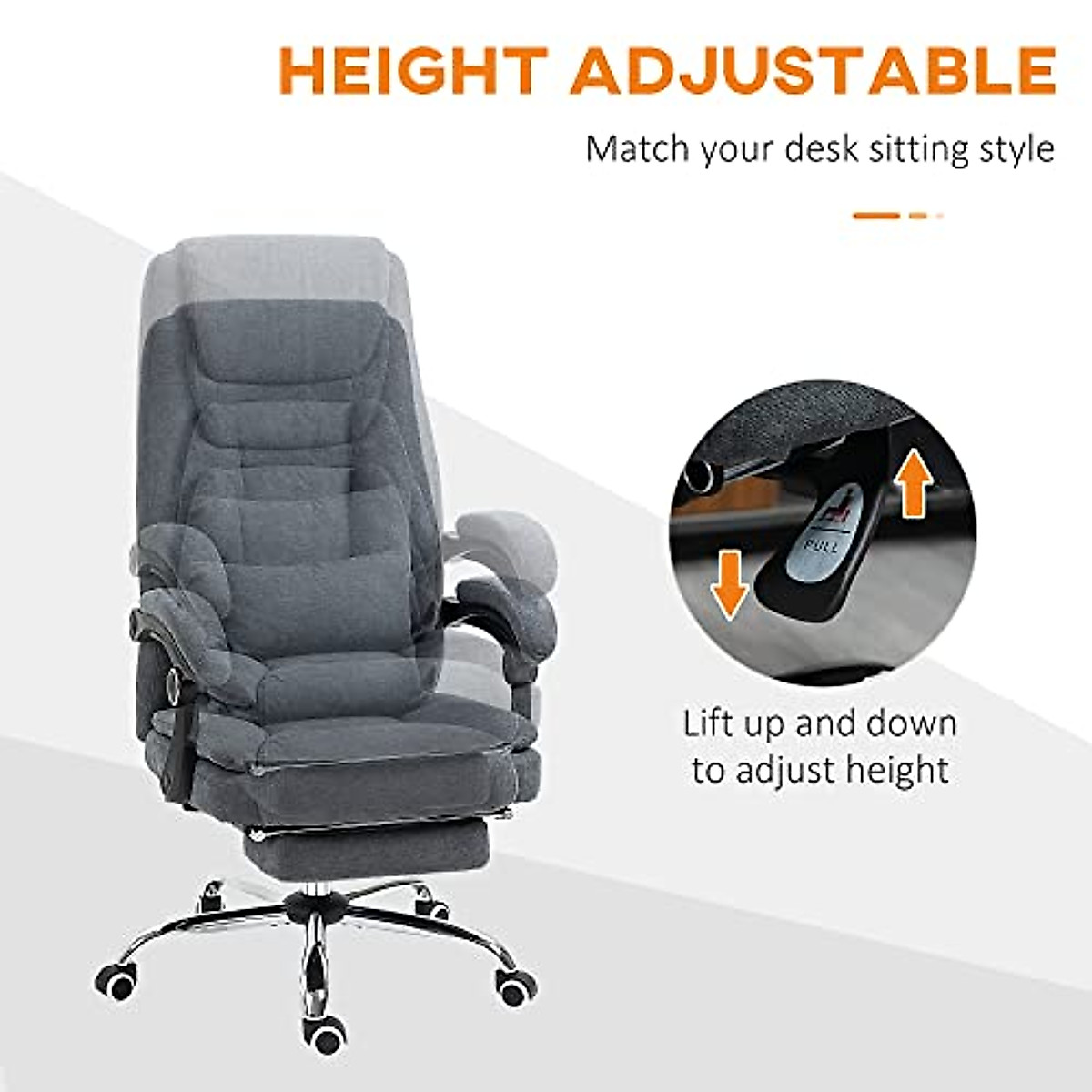 Vinsetto 3D Kneading Massage Office Chair with Reclining, Swivel Fabric Computer Chair with Footrest, Armrest, Gray