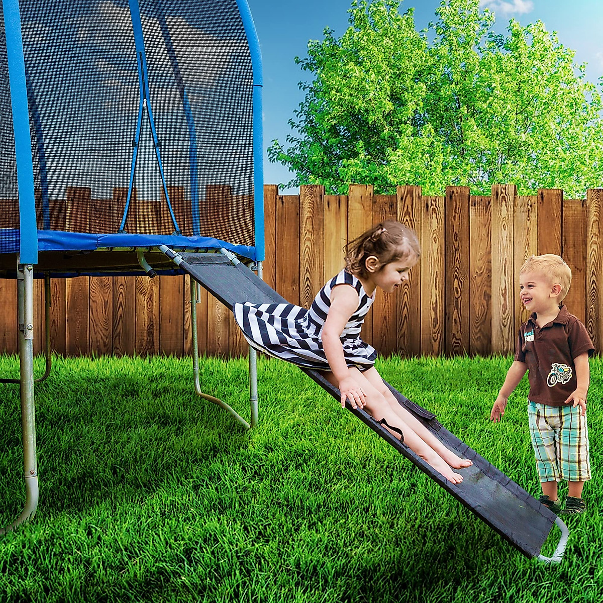 Bounce Down 2-in-1 Universal Trampoline Slide Safety Ladder - Great Accessory for Kids and Toddlers, Trampoline Slide with Handles - Replace 2 Step Ladder with Universal Safe Convenient Stair Slide