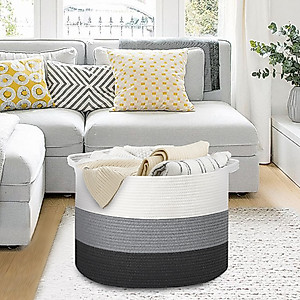 MEGASKET Extra Large Rope Basket, 22” X 22” X 14” Blanket Basket Living Room, Soft Kids Toy Storage Organizer Baskets, Baby Wicker Baskets for Organizing, Woven Blanket Pillow Holder Bins Basket