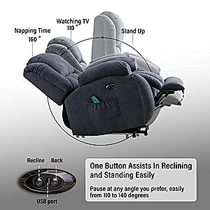 Dreamsir Electric Power Lift Recliner Chair, Fabric Oversized Chair with Massage and Heat for Elderly, Modern Single Sofa Home Theater Seat, USB Ports, Grey