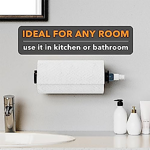 SpaceAid SprayNeat Paper Towel Holder with Spray Bottle, Under Cabinet Paper Towels Holders with Sprayer Inside Center, Hanging Wall Mount Papertowels Roller for Kitchen and Bathroom (Black)