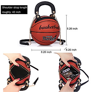 Basketball Ball Shaped Round Shoulder Bag handbag Messenger Crossbody bag Chain Diagonal Pack Bag for Women Girls (Basketball-Brown)