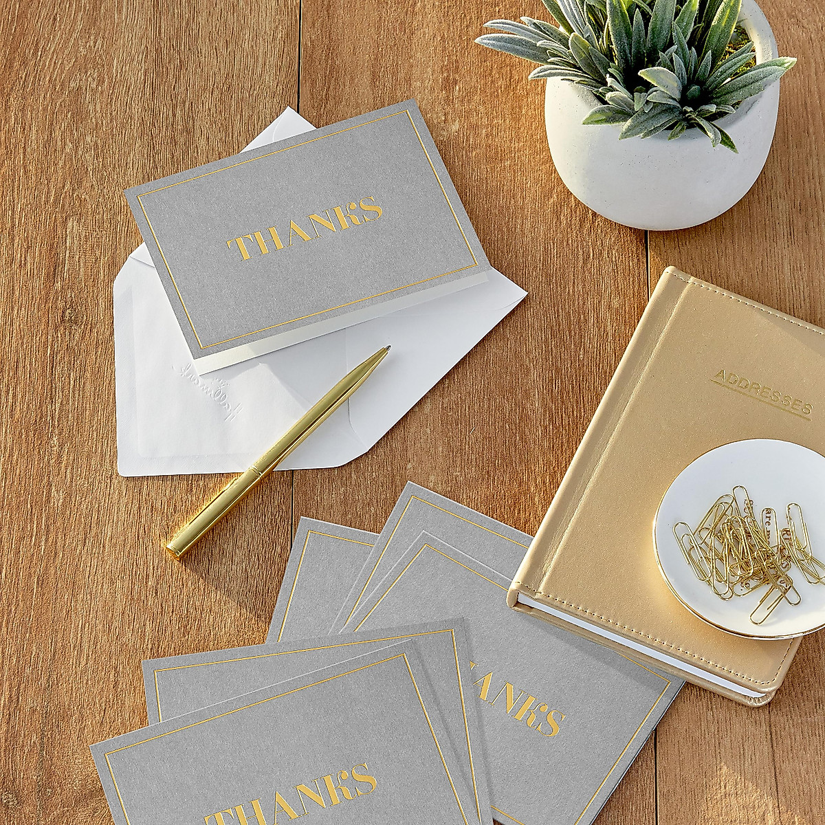 Hallmark Bulk Thank You Cards, 100 Blank Notes with Envelopes for Weddings, Graduation, Small Business (Gold and Gray)