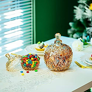 Candy Jar with Lids-Candy Containers Star Style Glass for Candy Buffet Decorative Jars Candy Buffet Dishes Cookie Jar for Home Party Wedding Display Pothecary Flour Amber, Small+Large, 10.6+30OZ
