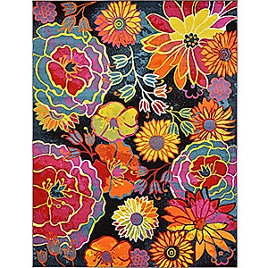 Unique Loom Lyon Collection Colorful Modern Floral Garden Area Rug, Rectangular 9' 0" x 12' 2", Black/Green