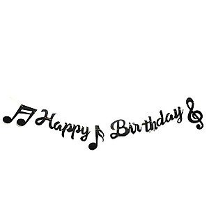 Paity Music Happy Birthday Banner Party Decorations, Notes Decorations Note Garland Black , Birthday, Theme Baby Shower School Bulletin Board Craft Home Wall Decor Pre-strung (Black)