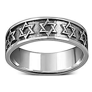 925 Sterling Silver Jewish Judaica Star of David Unisex Ring Band (9)