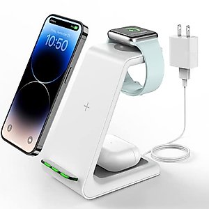 Wireless Charging Stand, GEEKERA 3 in 1 Wireless Charger Dock Station for iPhone 14 Pro Max/14 Pro/14 Plus/13/12/11/X/8 Series, Apple Watch Ultra/SE/8/7/6/5/4/3/2, AirPods Pro/3, Samsung Qi Phones