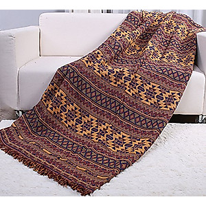 ChezMax 100% Pure Cotton Bohemian Style Woven Couch Throw Blanket Bedroom Decor Beach Blanket with Decorative Tassels Yellow 51"X71"