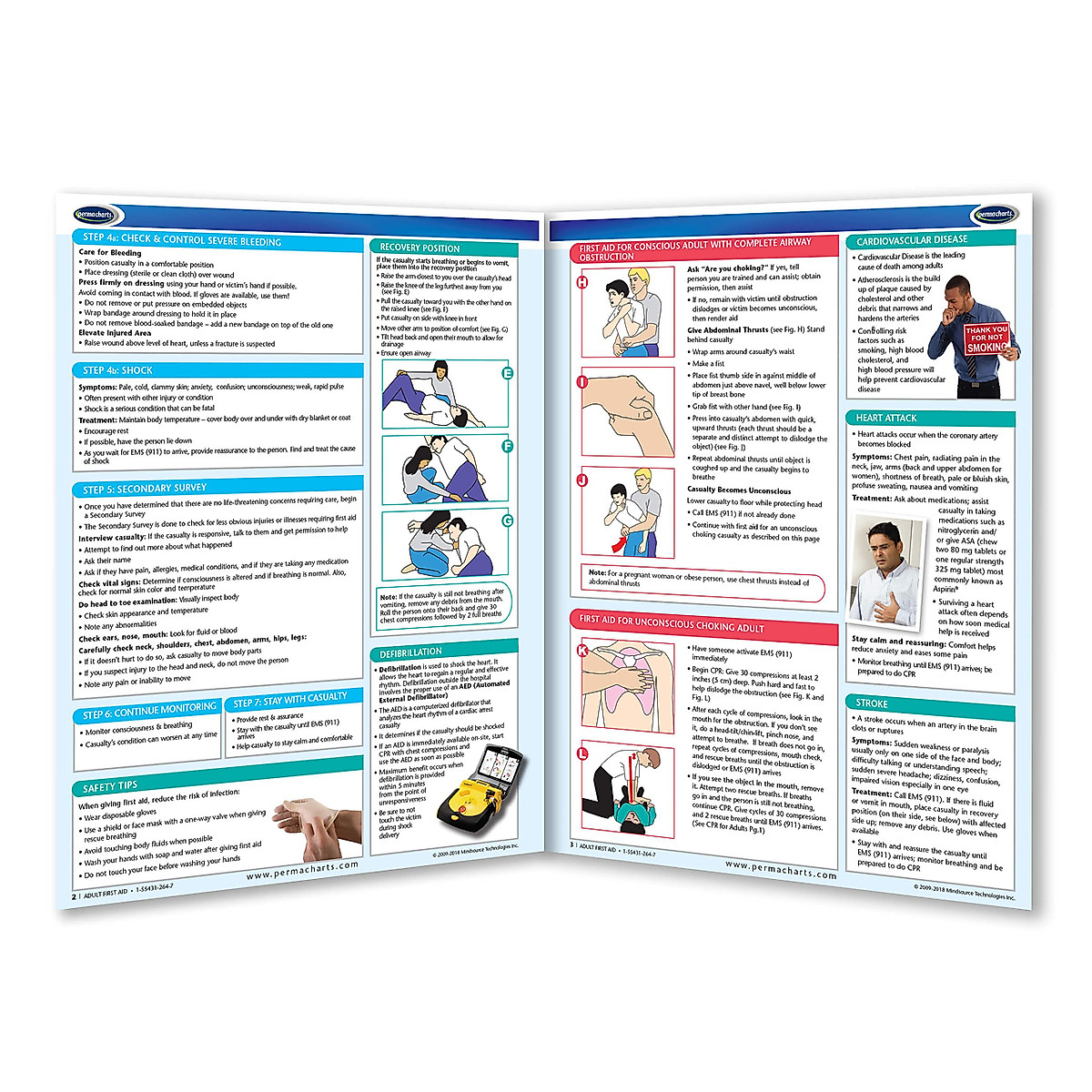 First Aid Chart - 4-page, laminated 8.5" x 11" Medical Quick Reference Guide