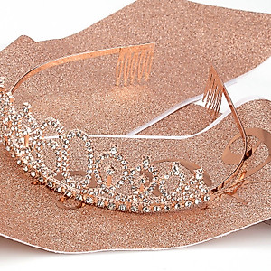 CIEHER 60th Birthday Gifts for Women,60 Birthday Crown + 60 & Fabulous Sash,60th Birthday Decorations Women,60th Birthday Cake Topper