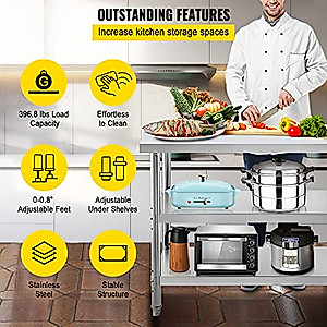 VEVOR Outdoor Food Prep Table, 48x14x33 in Commercial Stainless Steel Table, 2 Adjustable Undershelf BBQ Prep Table, Heavy Duty Kitchen Work Table, for Garage, Home, Warehouse, and Kitchen Silver