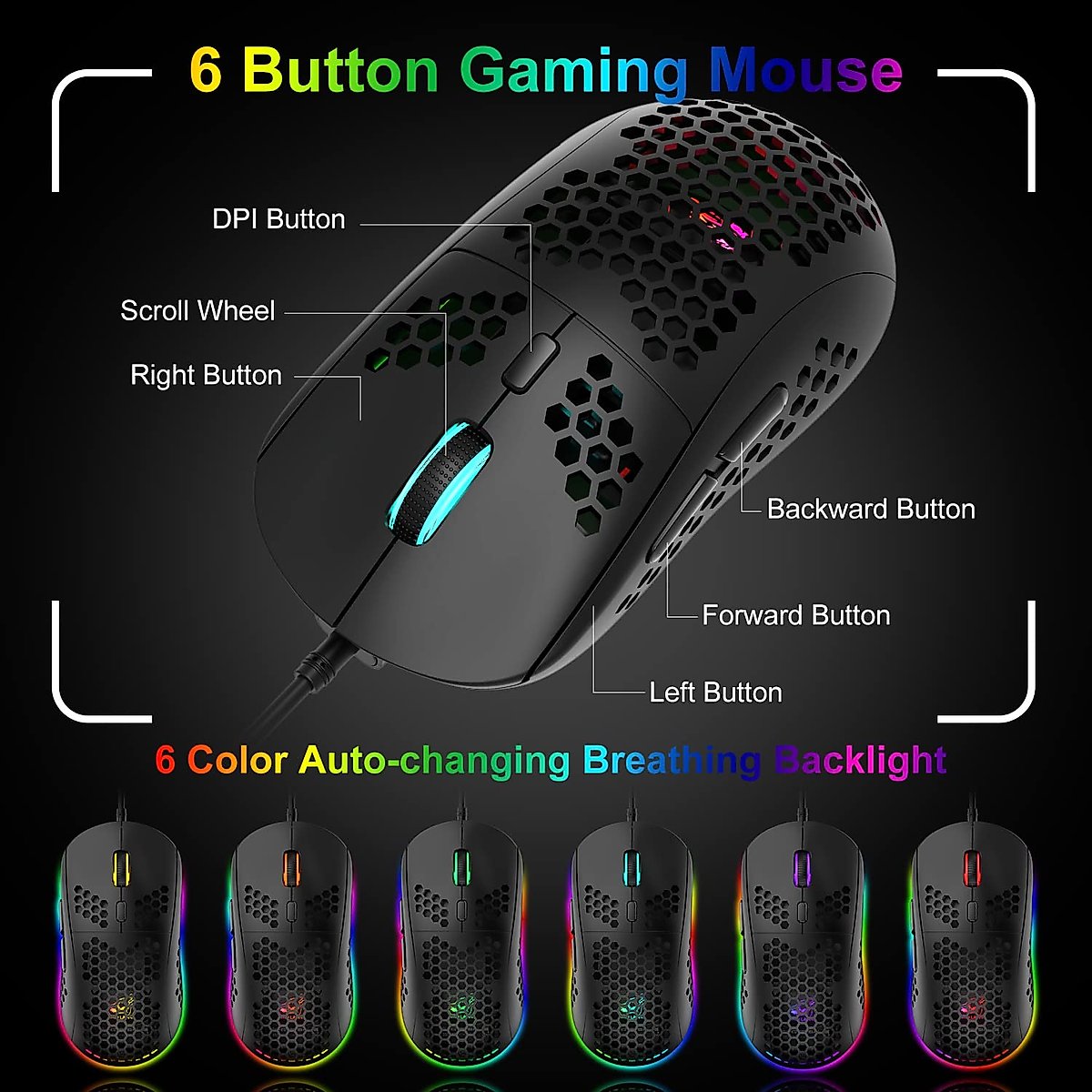 60% Gaming Keyboard and Mouse Combo Duble Color Keycaps Samll RGB Backlight Mechanical Feeling and Mechanical RGB 6400 DPI Honeycomb Optical Mouse,Gaming Mouse pad for Gamers and Typists