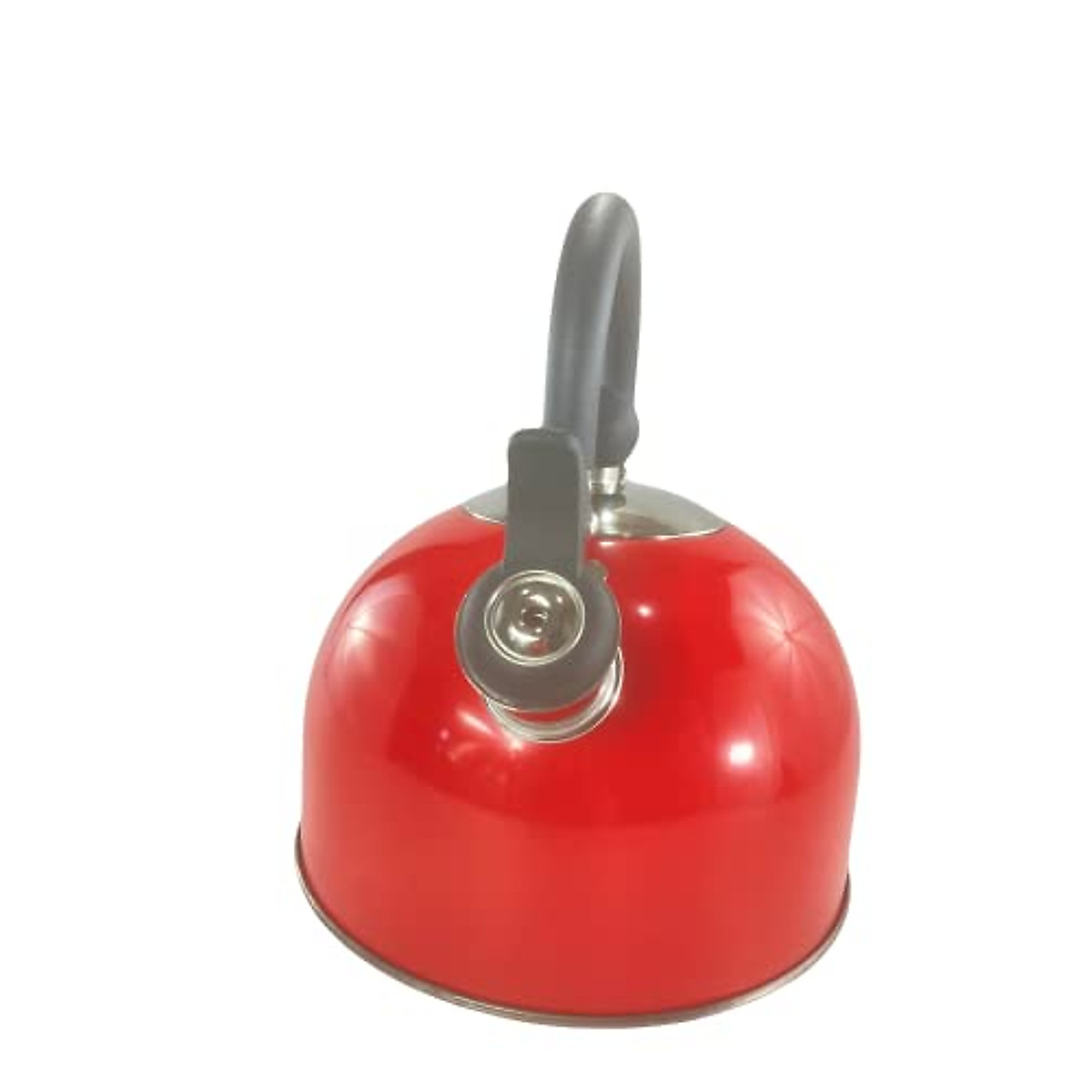 Deep Red 2.5 Quart Whistling Tea Kettle - Constructed from 18/8 Stainless Steel and Ergonomic Stay Cool Handle with One-Hand Pouring Mechanism