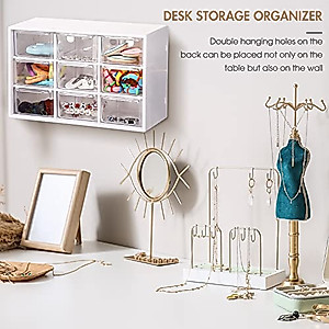 6 Pcs Mini Drawer Organizer Small Organizer with Drawers Plastic Desktop Storage Box with 9 Drawers Desk Craft Organizer for Office Home Room Jewelry Cosmetics Collection, Wall Mounted (White)