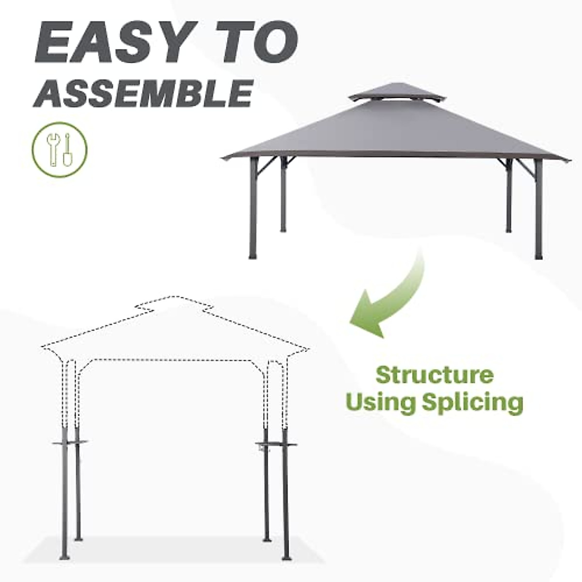 Easylee 8' x 5' Grill Gazebo for Outdoor BBQ, Steel Frame Gazebo with LED Lights and Hook, Double Tiered Barbecue Canopy Tent (Dark Grey)