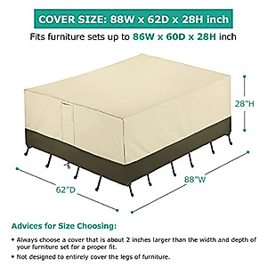 SunPatio Patio Furniture Covers, 600D Waterproof Rectangular/Oval Dining Table and Chairs Cover, All-Weather Protection Outdoor Sectional Conversation Set Cover, Beige and Olive, 88"W x 62"D x 28"H