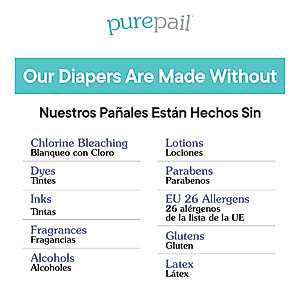 PurePail Disposable Diapers — Size 2 — 12-18 lbs — Chemical Free for Sensitive Skin — Unscented — Just Pure Fit — 184 Count