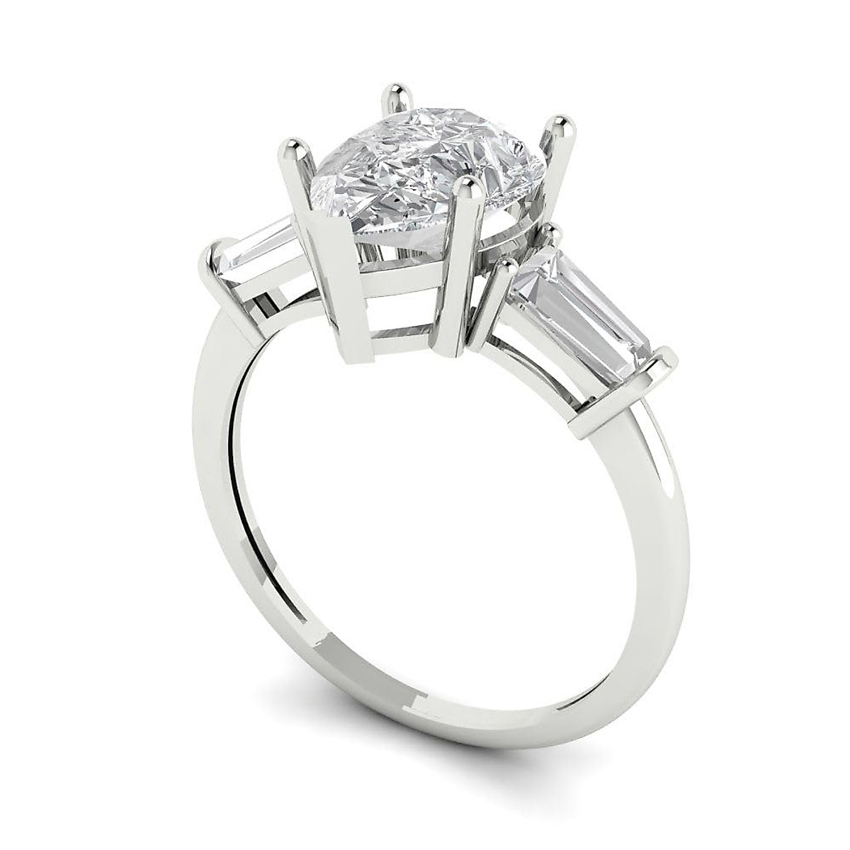 2.3 Ct Pear Cut Clear Simulated Diamond 14K White Gold Solitaire with Accents Three Stone Engagement Promise Bridal Ring Sz 7