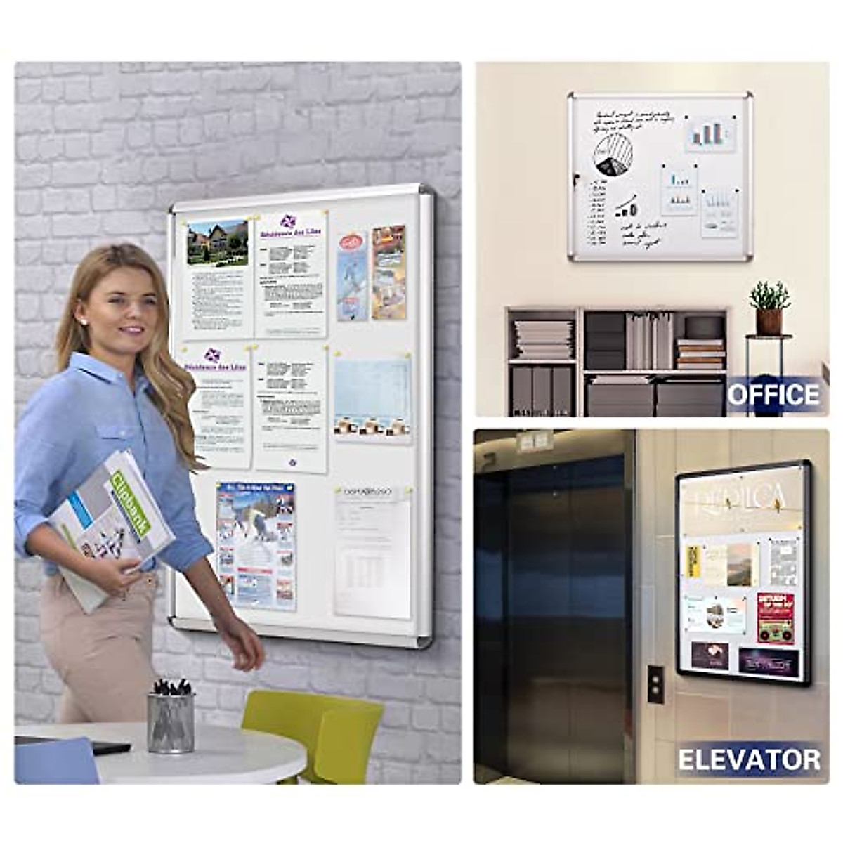 Swansea Enclosed Notice Board Magnetic Bulletin Boards for Office,Black Frame,with Locking Door 26x20inch(4XA4）