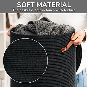 CHICVITA Tall Laundry Basket with Lid, Large Laundry Hamper for Bedroom, Laundry Bin for Clothes, Blankets, Toys, Decorative Woven Basket for Living Room, 15 x 20 inches, Black