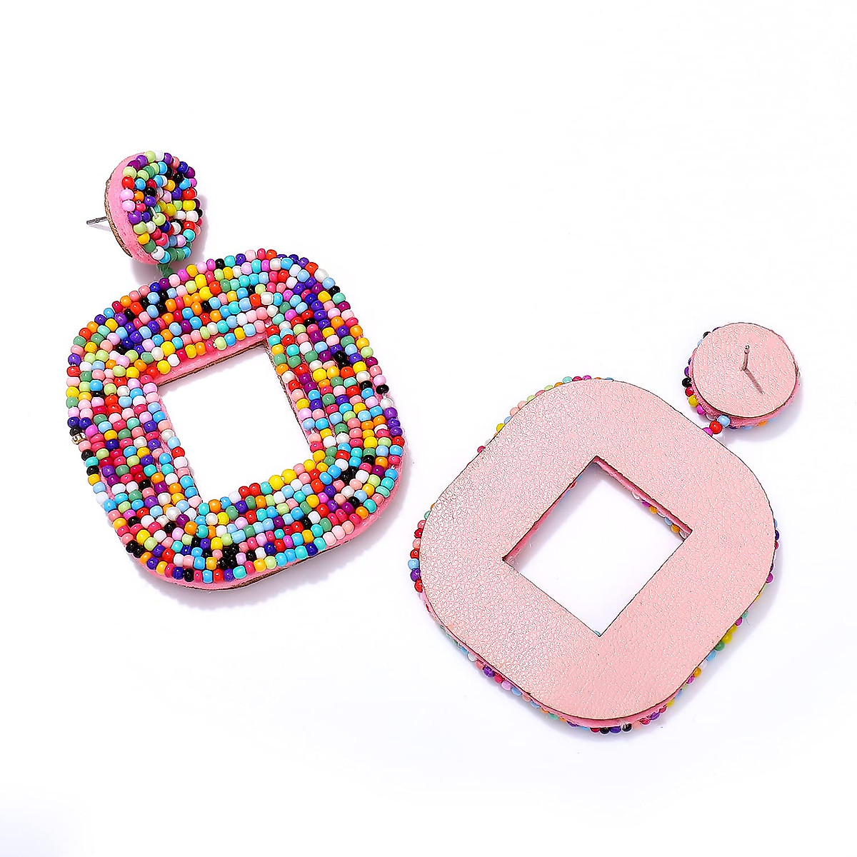 XOCARTIGE Bead Drop Earrings for Women Seed Beaded Dangle Earring Studs (A Multicolored)