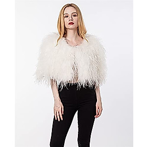 Women Ostrich Fur Pink Feather Small Shawl Cape for Wedding for Party Bride Furry White Color Blush Fluffy Luxurious Romantic