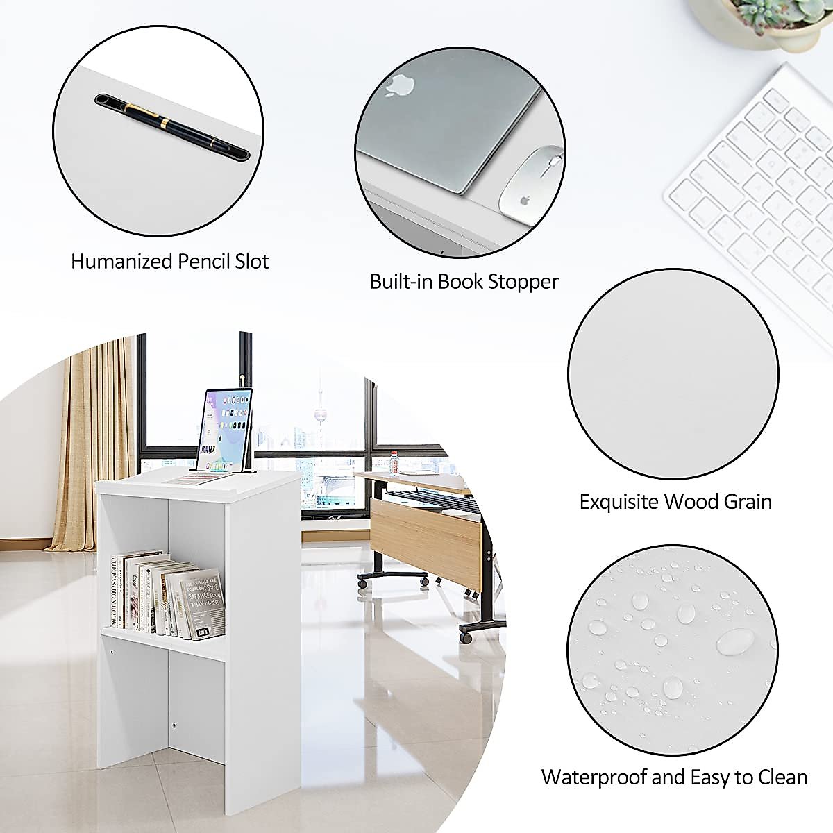 Panana Podium Stand- Portable Podium Stand Hostess Stand Desk with Adjustable Shelf for Churches, Lectern Classrooms, Office (White)