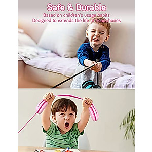 Kids Headphones Wired with Microphone, 85/94dB Volume Limit, Foldable Adjustable Headphone for Girls Boys Children, Tangle-Free 3.5mm Jack Wired for Study, School, Kids Headset for iPad (pink&black)