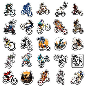 50 Pack Pcs BMX Bike Stickers for Water Bottles Waterproof Vinyl Laptop Luggage Scrapbooking Transportation Biking Sticker Packs Bulk Set Teens Adults Boys Aesthetic Small Decals