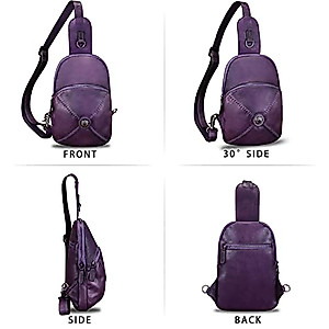 Genuine Leather Sling Bag for Women Sling Backpack Retro Chest Shoulder Vintage Handmade Hiking Crossbody Purse (Purple)