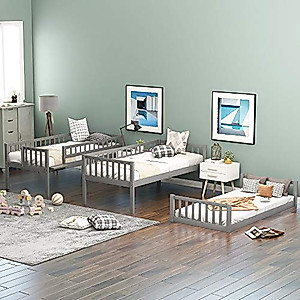 DEYOBED Triple Wooden Bunk Bed - Twin Over Twin Over Twin with Slide and Dual Ladders | Ultimate Sleep and Play Solution for 3 Kids and Teens