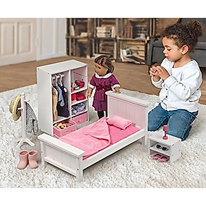 Badger Basket Toy Bedroom Furniture Set with Doll Bed, Armoire, and Nightstand for 18 inch Dolls - Pink/White