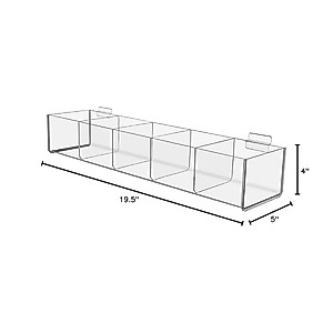 Marketing Holders Slatwall Acrylic Retail Tray Five Compartment 19.5 Inch Wide x 5 Inch Deep Clear Product Merchandise Storage Organizer for Businesses and Shops