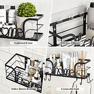 Auslar Shower Caddy, 2 Pack Large Capacity Shower Shelf, SUS 304 Stainless Steel Rustproof No Drilling shower organizer with 6 Removable Hooks, for Bathroom, Kitchen, Matte Black