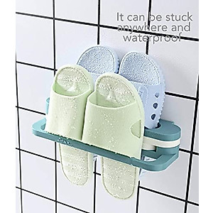 2PCS Bathroom Slippers Rack Wall Mounted Shoe 4in1Organizer Rack Folding Slippers Holder Shoes Hanger Punch-Free Storage Towel Racks (Blue)