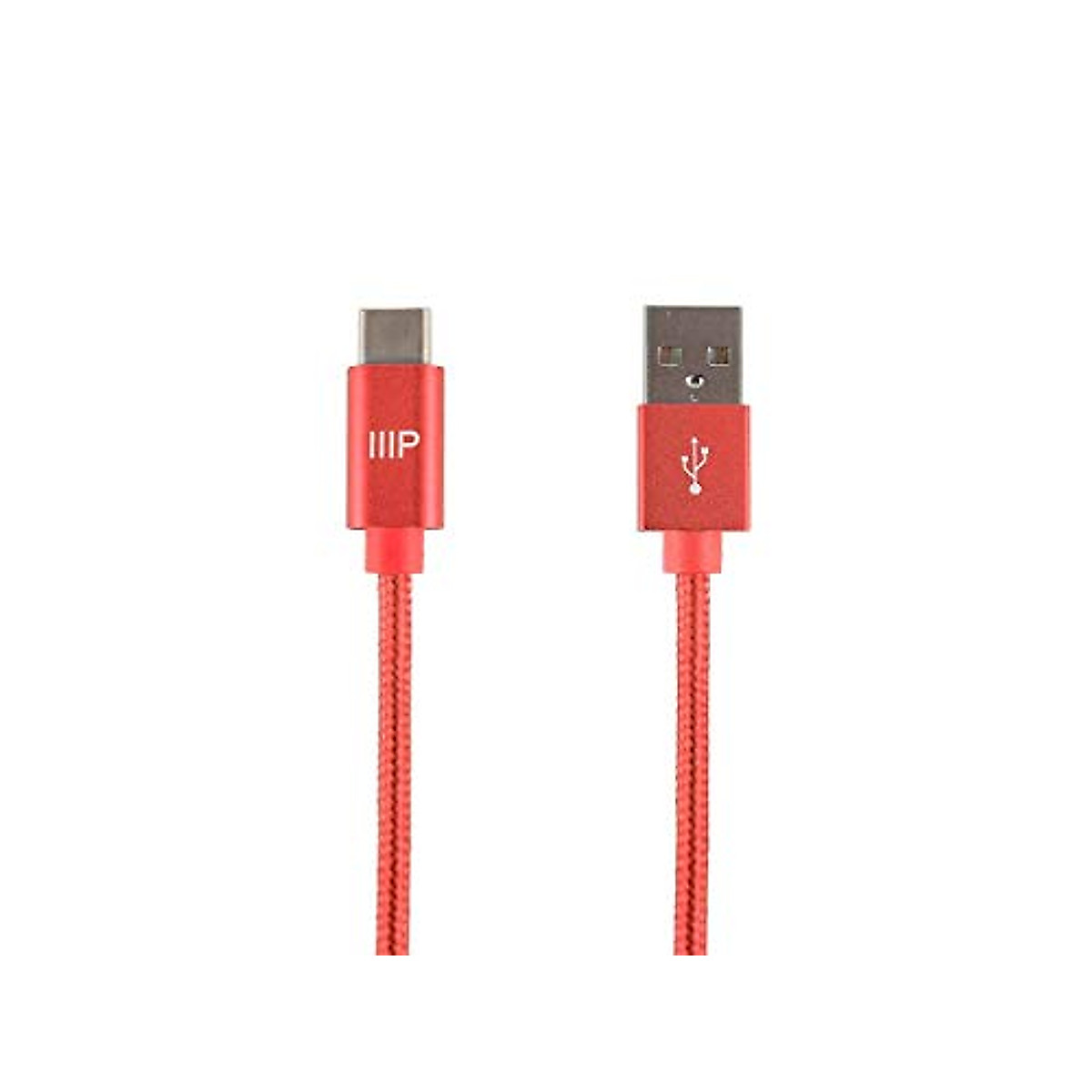 Monoprice USB 2.0 Type-C to Type-A Charge and Sync Nylon-Braid Cable - 10 Feet - Red, Fast Charging, Aluminum Connectors, Stay Synced - Palette Series