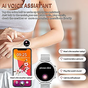 Smart Watch for Women(Call Receive/Dial),Smartwatch for Android iOS Phones,Activity Tracker for Heart Rate/Blood Oxygen/ Sleep Monitor, Bling Diamond Digital Watches with 3 Buttons,AI Voice Control
