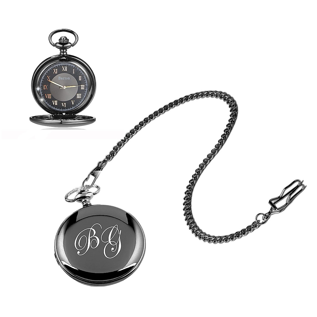 Personalized Gunmetal Pocket Watch with Gold Dial Custom Engraved Free with Gift Box - Ships from USA
