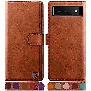 SUANPOT for Google Pixel 6A(Non Pixel 6/6Pro) Wallet case 【RFID Blocking】 Credit Card Holder, Flip Folio Book PU Leather Phone case Shockproof Cover Women Men for Pixel6A Phone case (Light Brown)