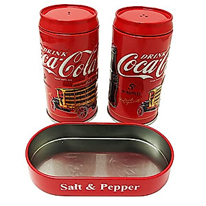 The Tin Box Company Coca Cola Salt and Pepper Set with Holder, Red (776817-12)