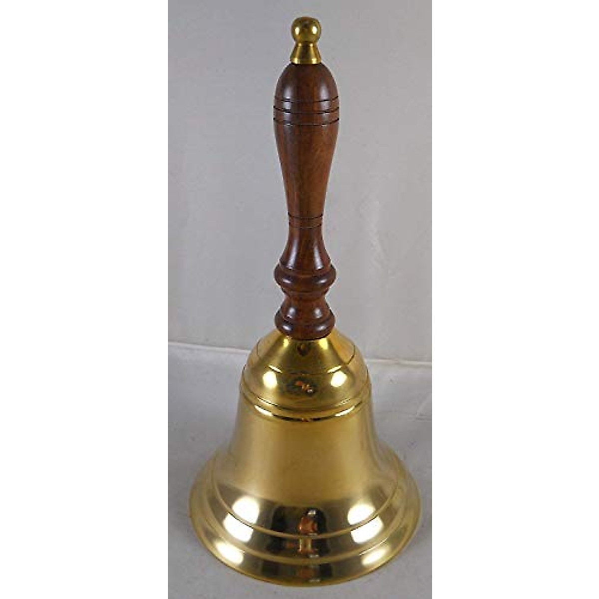 8.5"(H) 4"(D) Solid Brass Bell Quality Wooden Handle Bell Perfect for Dinner, Indoor, Outdoor, School, Bar, Reception, Last Order & Church by The Metal Magician