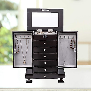 MTFY Jewelry Armoires Cabinet Stand, Large Capacity Storage Stand Organizer, 6 Drawers Freestanding Wooden Jewelry Cabinet with Flip up Mirror, Velvet Lining for Bedroom & Living Room