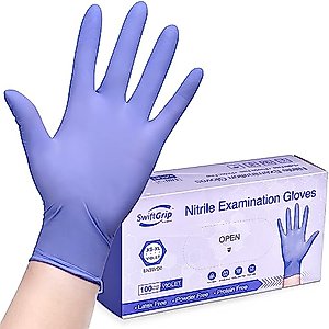 SwiftGrip Disposable Nitrile Exam Gloves, 3mil, XS, Box of 100, Violet Nitrile Gloves Disposable Latex Free for Medical, Cleaning, Cooking & Esthetician, Food-Safe, Powder-Free, Purple, Non-Sterile