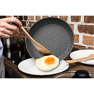 Easy chef always, 8 Inch Nonstick Frying Pan Skillet, Non Stick Granite Coating Egg Pan Fry Pan Omelet Pan Saute Pan, Healthy Stone Cookware Chef’s Pan, PFOA Free, Induction Compatible, Gray